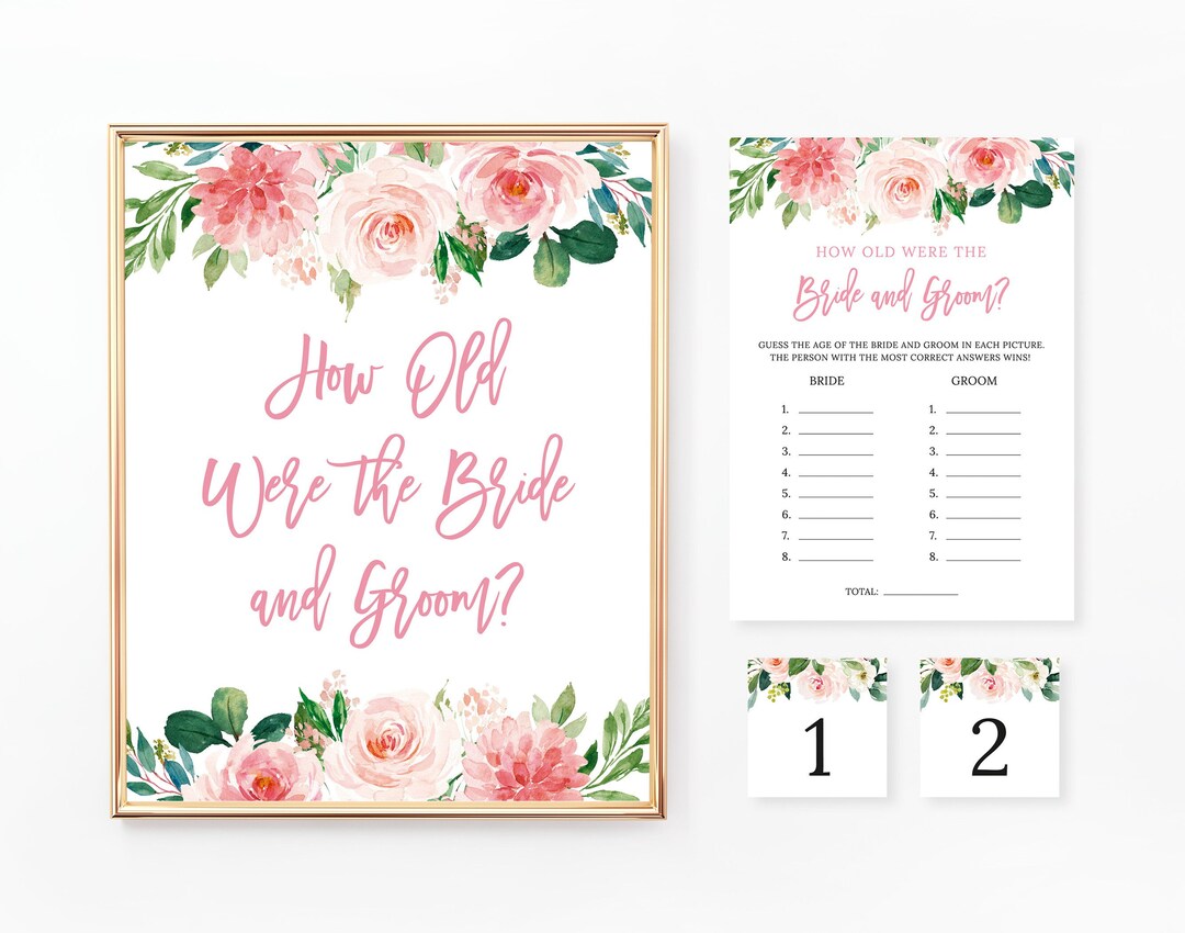 Floral How Old Were the Bride and Groom Game, Sign and Cards, Bridal ...