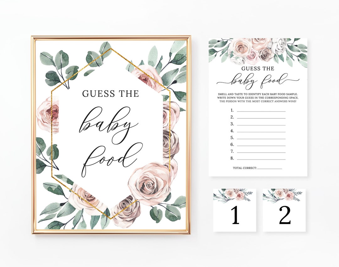 Floral Guess the Baby Food Game Sign and Cards, Baby Shower Printable ...