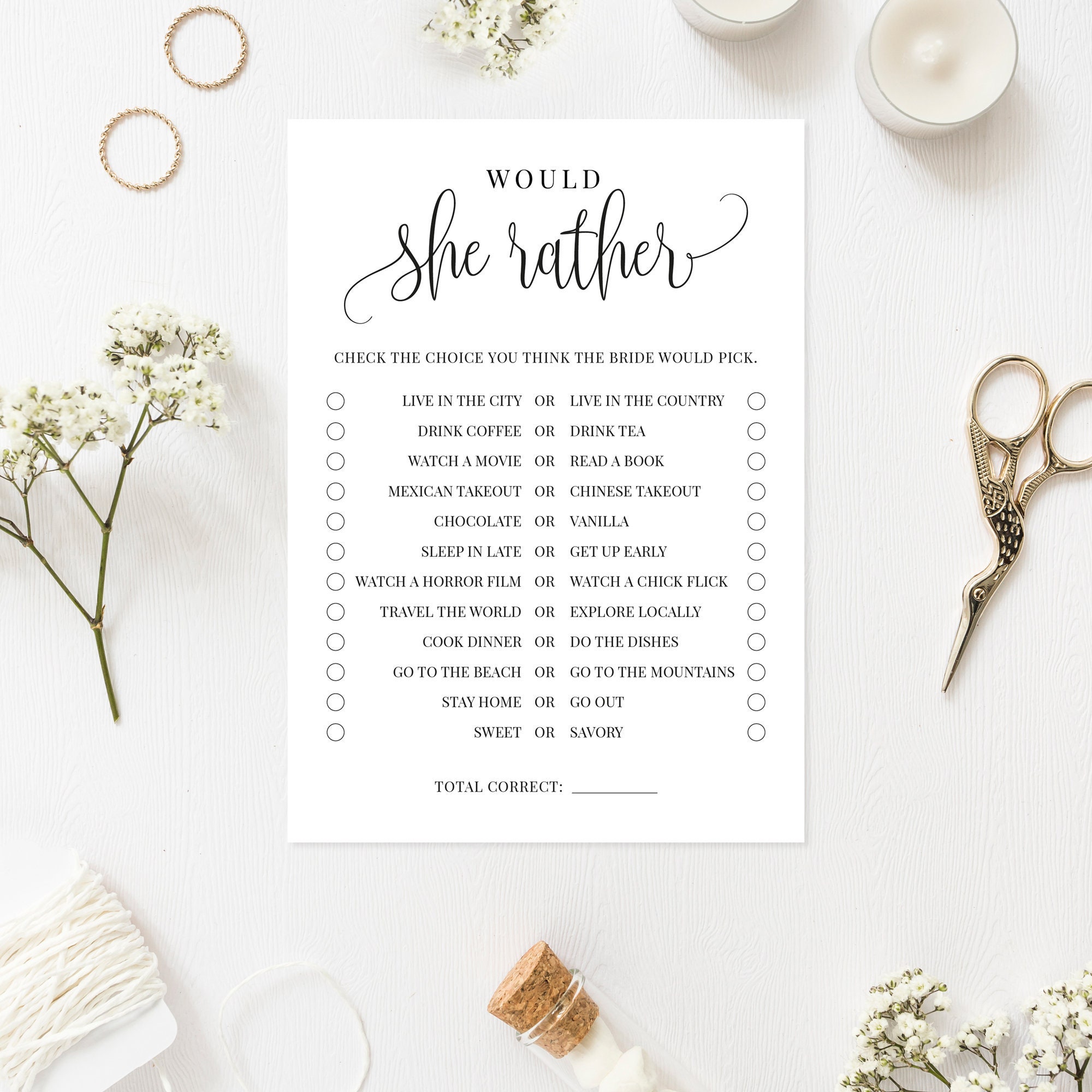 Would She Rather Game Printable Bridal Shower Game Wedding Etsy