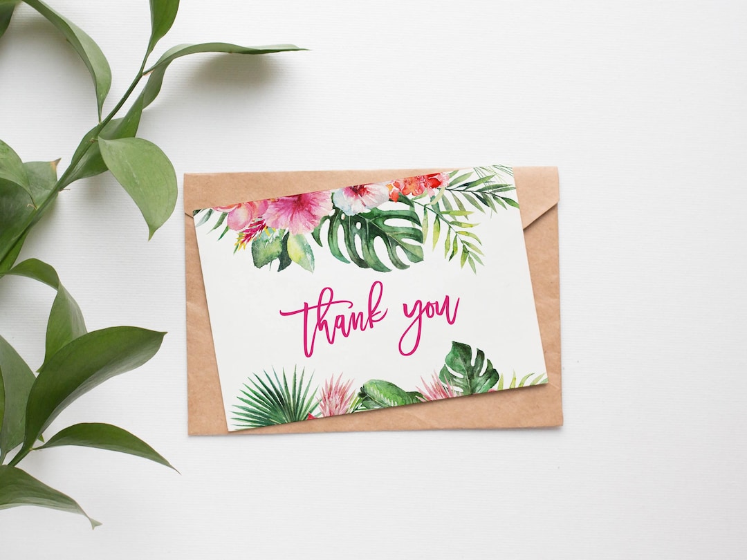 Tropical Thank You Card, Printable Thank You Note, Wedding, Bridal ...