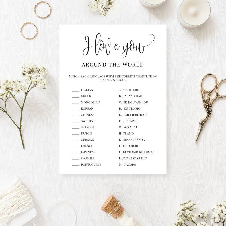 I Love You Around The World Printable Game Bridal Shower Etsy