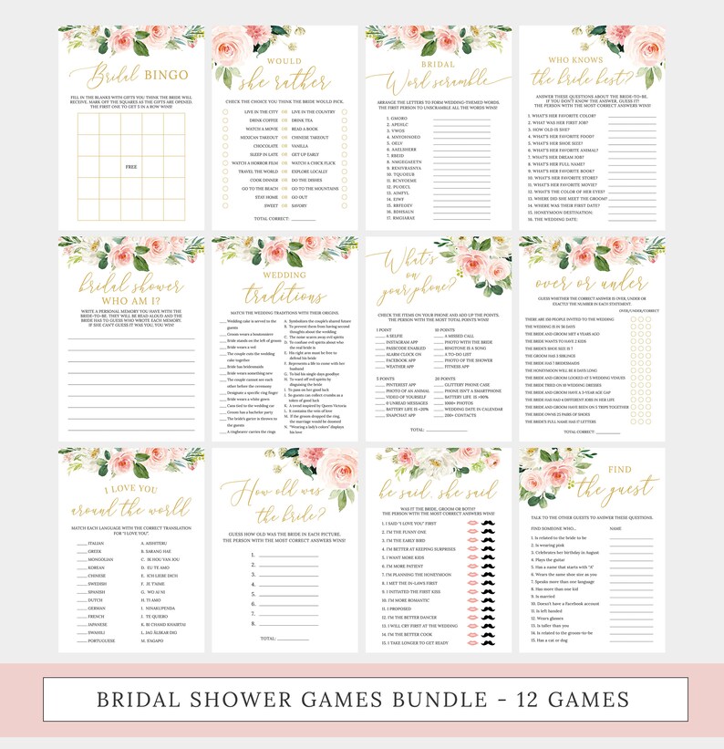 12 Bridal Shower Games Bundle Printable Shower Games Package - Etsy