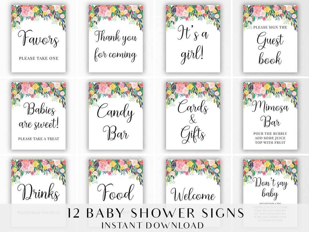 Baby Shower Signs Bundle, Printable Shower Signs Package - Colorful ...