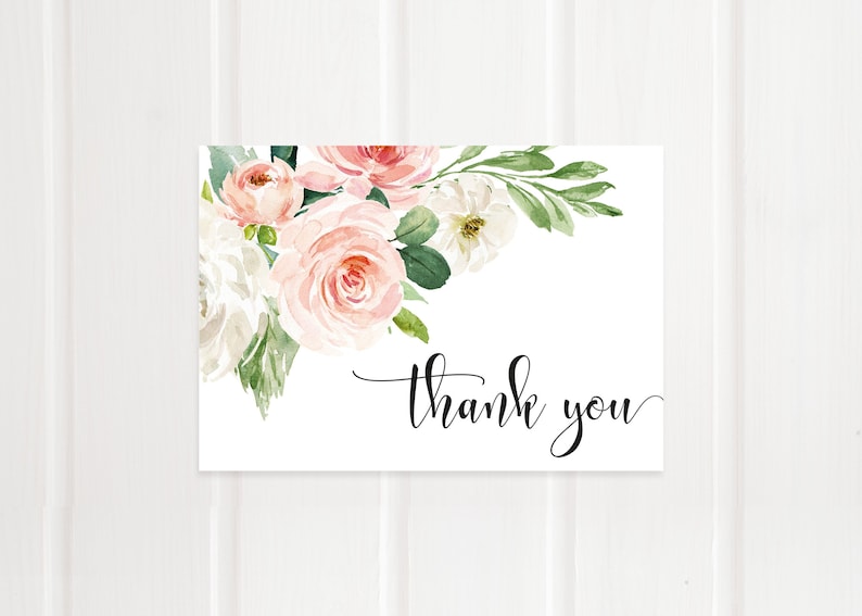 Pink Floral Thank You Card | Printable Thank You Note | Bridal Shower ...