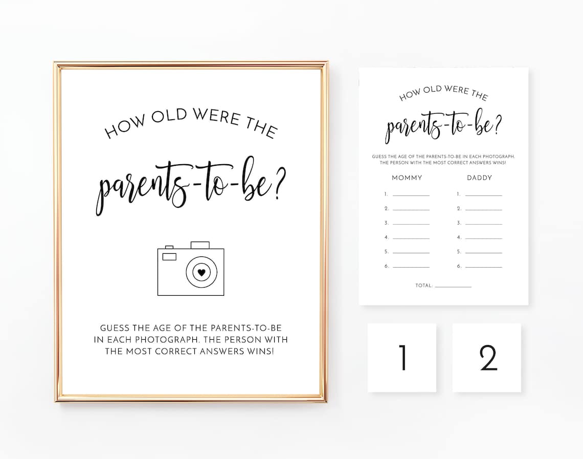 How Old Were the Parents to Be? Baby Shower Games, Guess the Parents ...