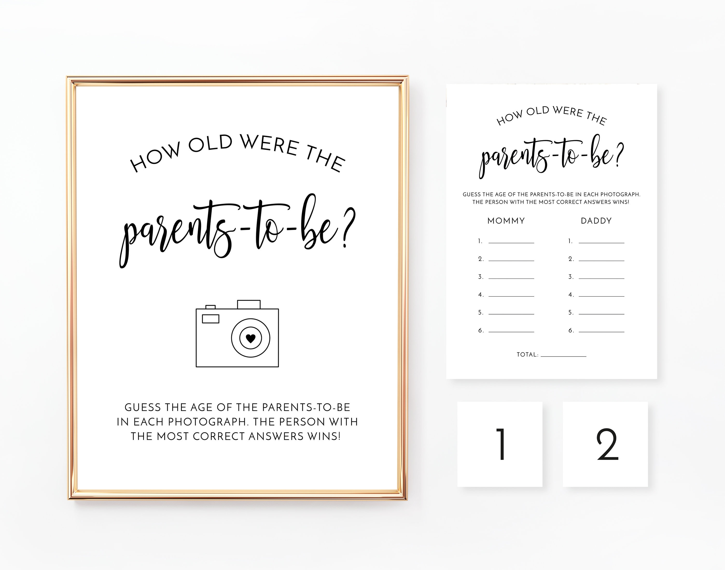 How Old Were the Parents to Be? Baby Shower Games, Guess the Parents ...