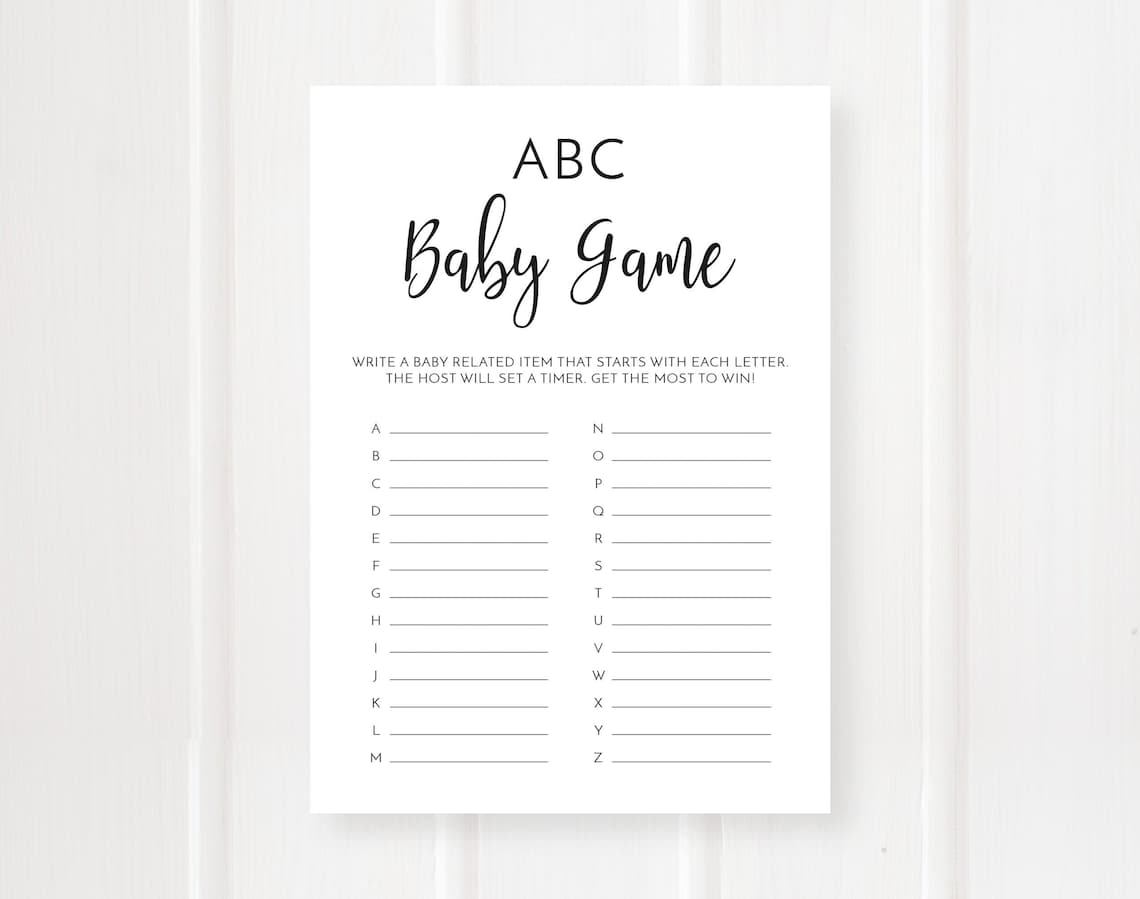 ABC Baby Game Baby Shower Games Baby Alphabet Baby ABC - Etsy