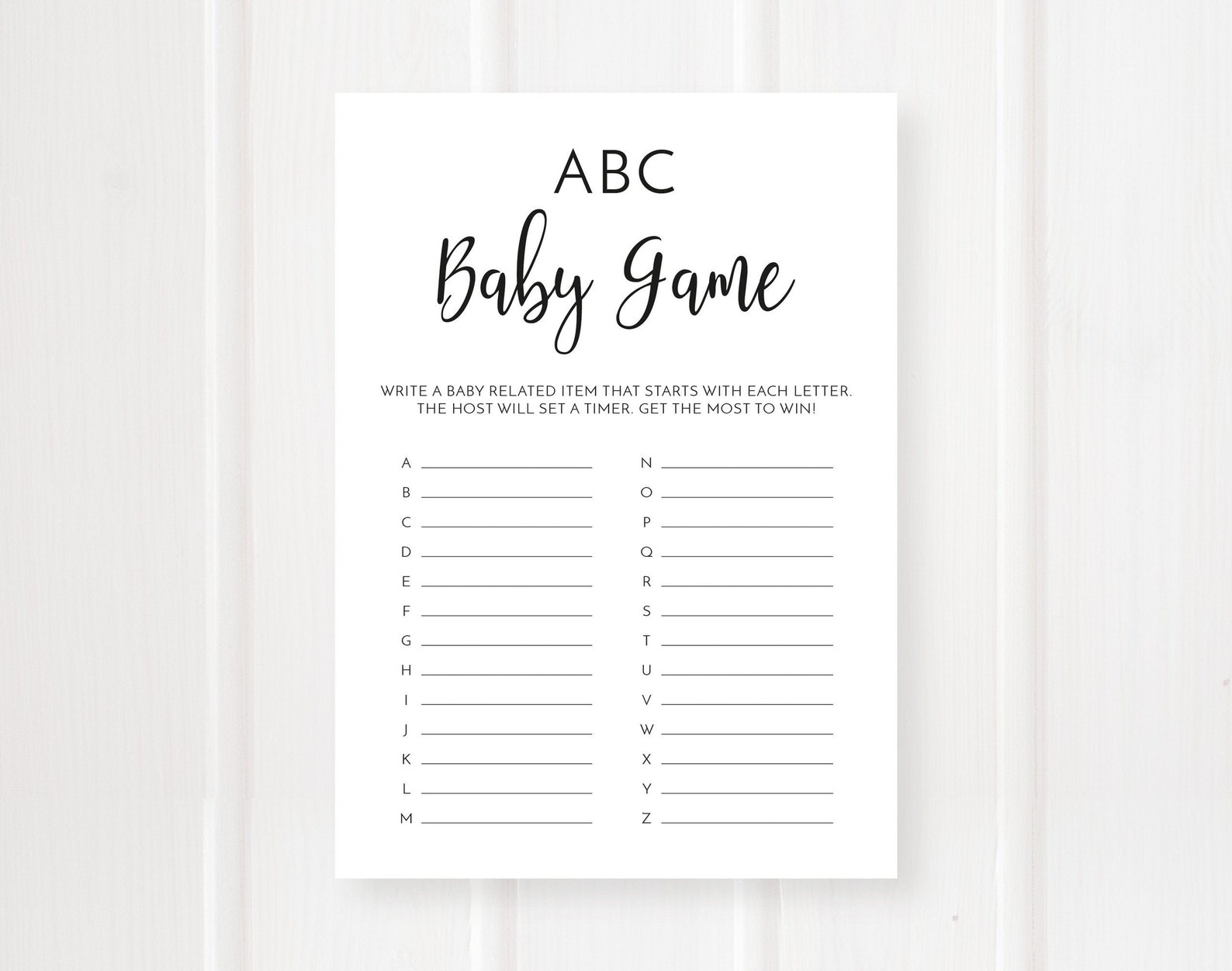 ABC Baby Game, Baby Shower Games, Baby Alphabet, Baby ABC, Digital File ...