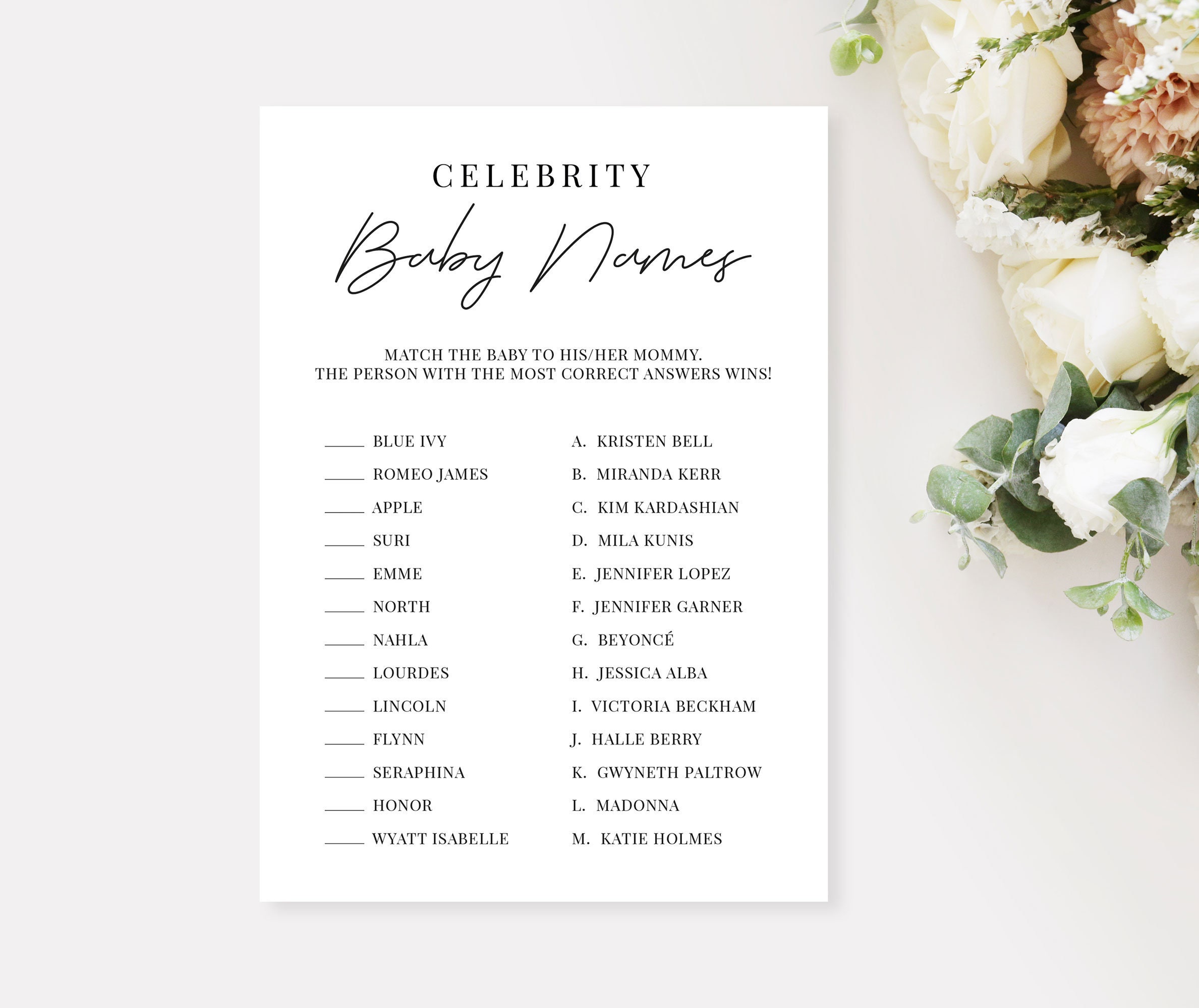 Celebrity Baby Names Game Baby Shower Games & Activities | Etsy