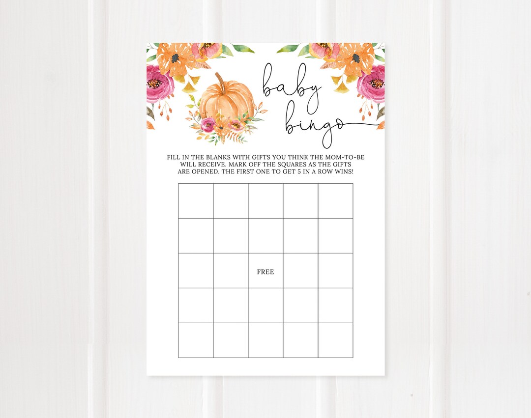 Fall Baby Shower Bingo Game, Printable Bingo Card, Baby Shower Activity ...