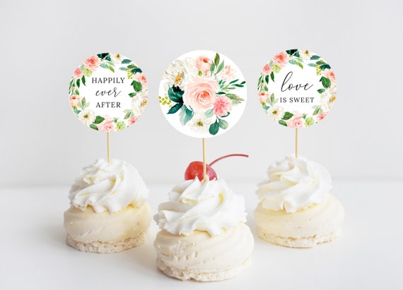 Floral Wedding Cupcake Toppers Printable Cupcake Toppers | Etsy