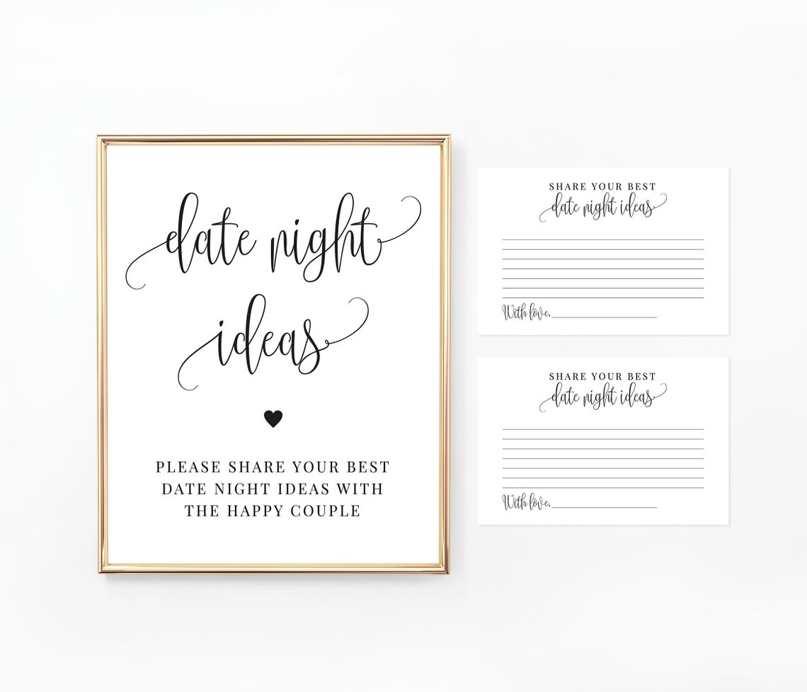 Date Night Ideas Sign and Cards Printable Bridal Shower Game - Etsy