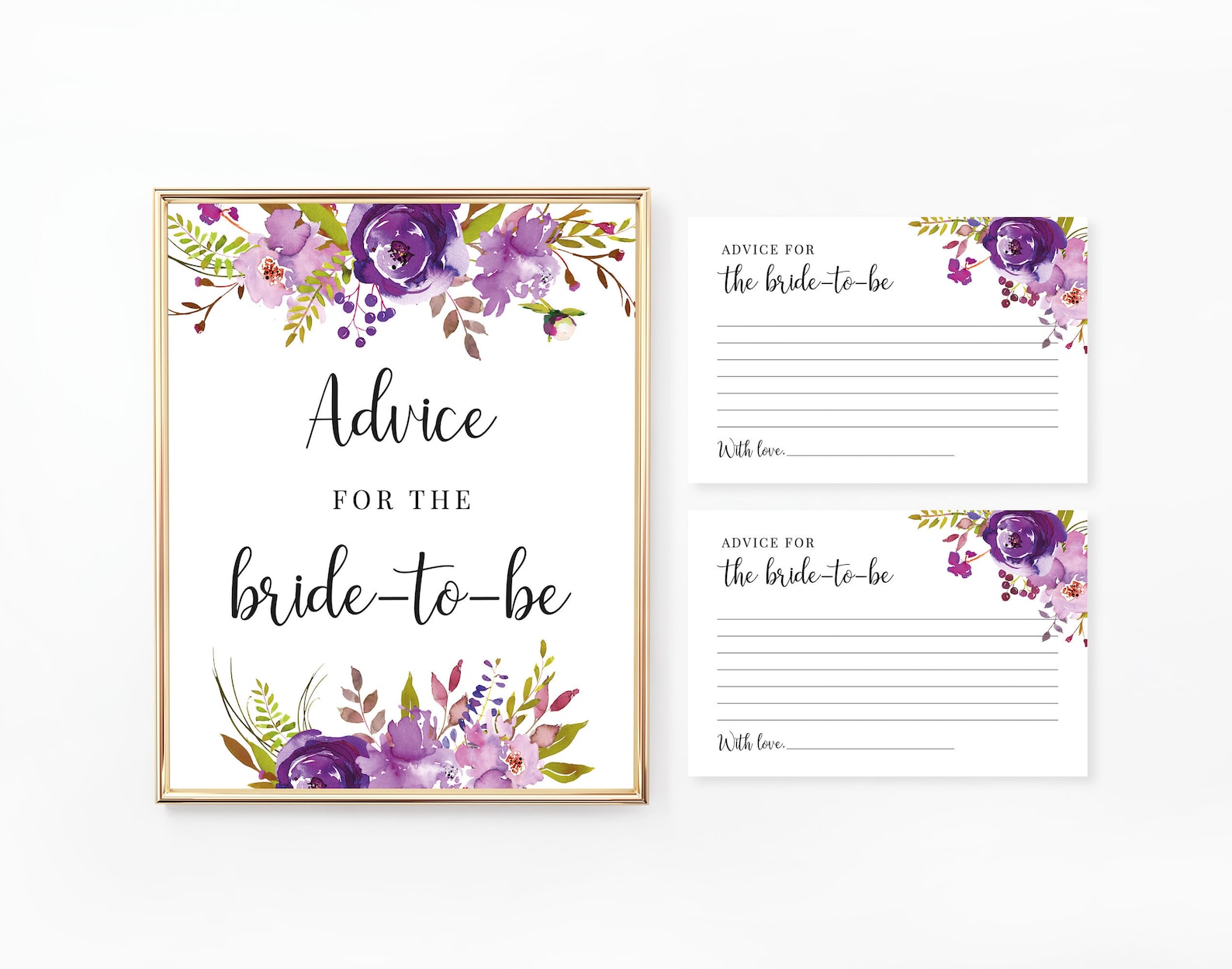 Advice for the Bride Sign and Cards, Printable Bridal Shower Games ...