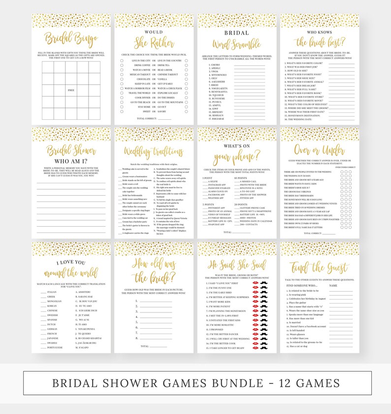 12 Bridal Shower Games Bundle Printable Shower Games Package | Etsy