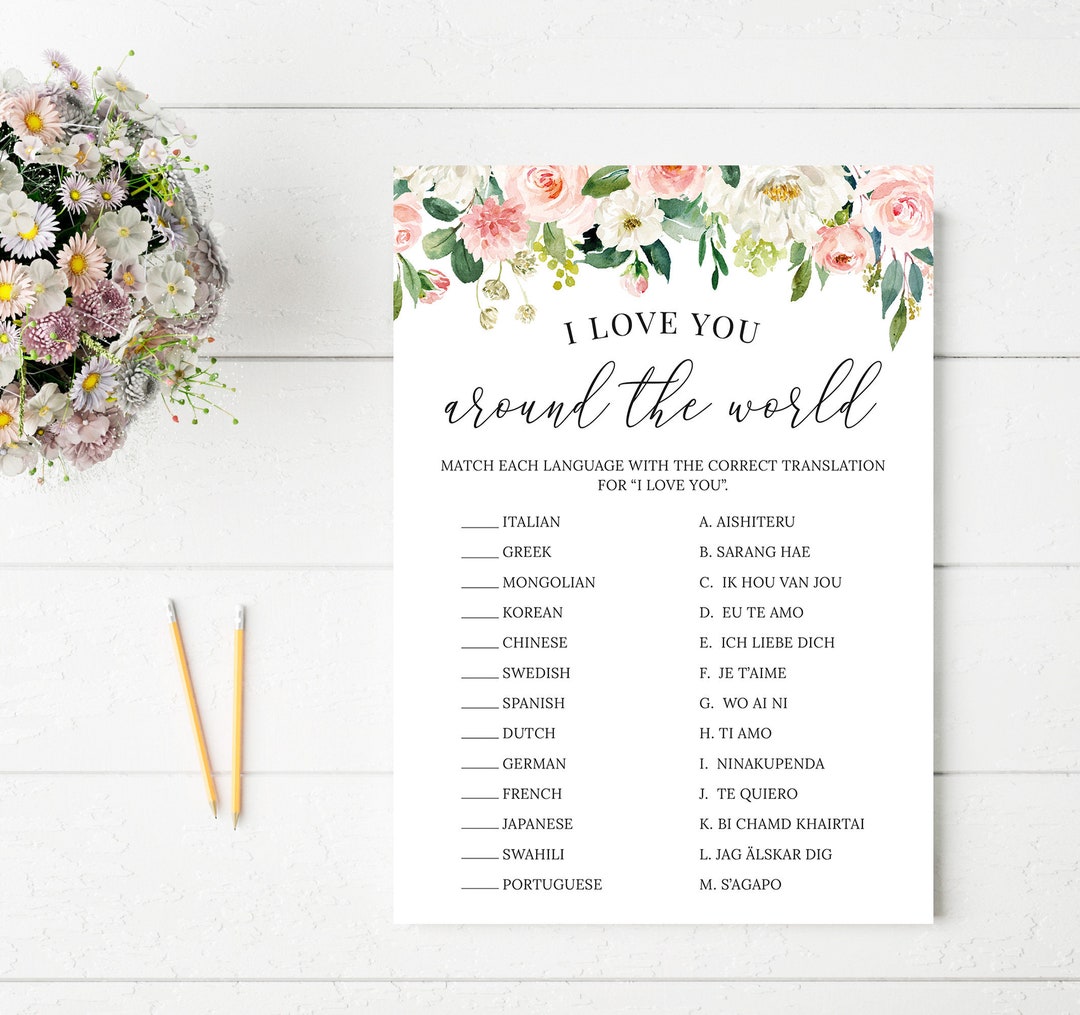 I Love You Around the World Game, Language Game, Bridal Shower Games ...