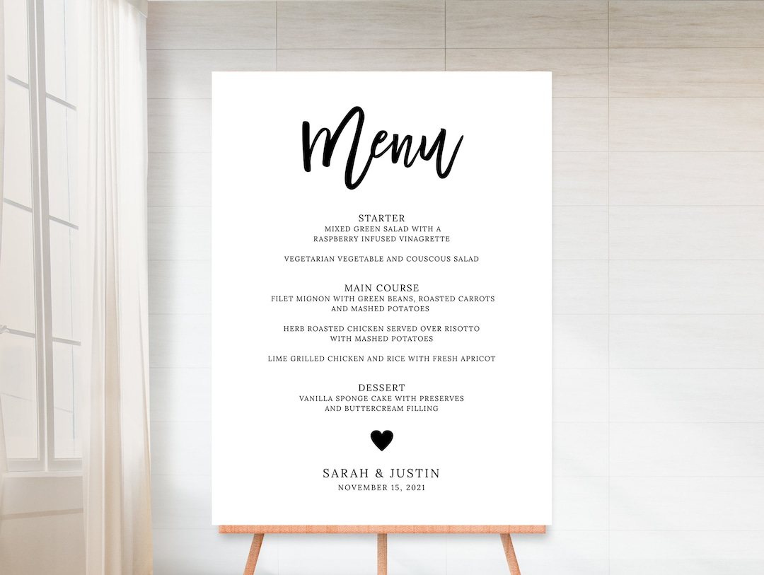 Wedding Menu Sign, Printable Sign, Menu Sign, Wedding Decor, Wedding ...