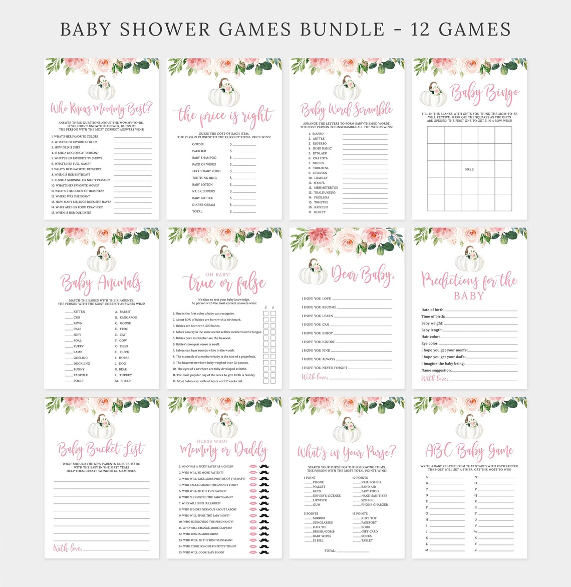 12 Baby Shower Games Bundle, Shower Games Package, Printable Games ...