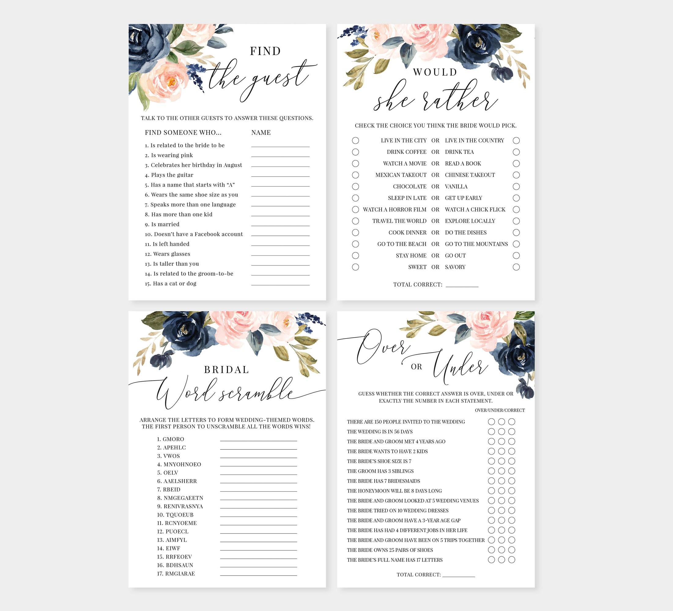 12 Bridal Shower Games Bundle Printable Shower Games Package - Etsy