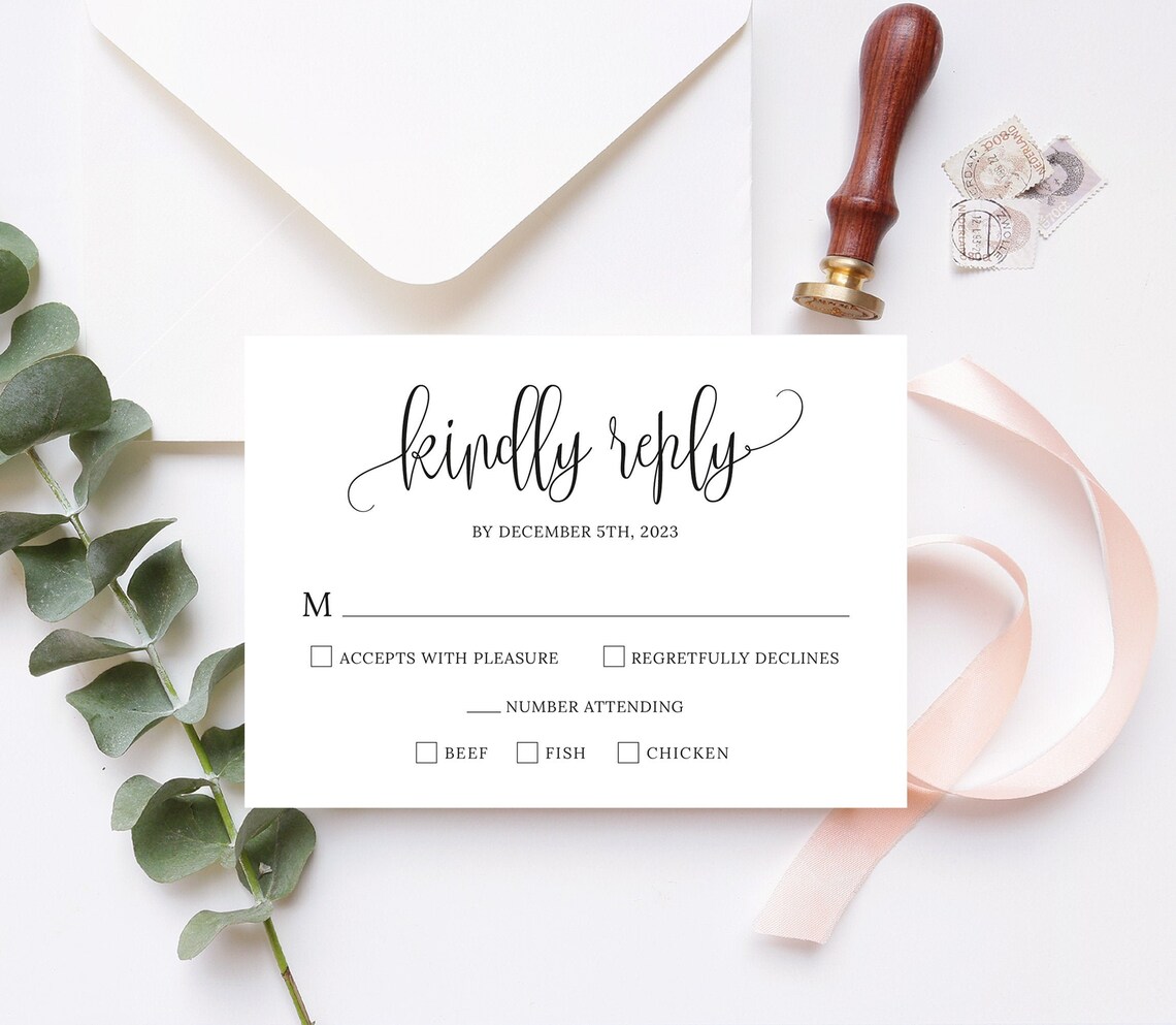 Printable Wedding RSVP Template, RSVP Card, Wedding Invitation Insert ...