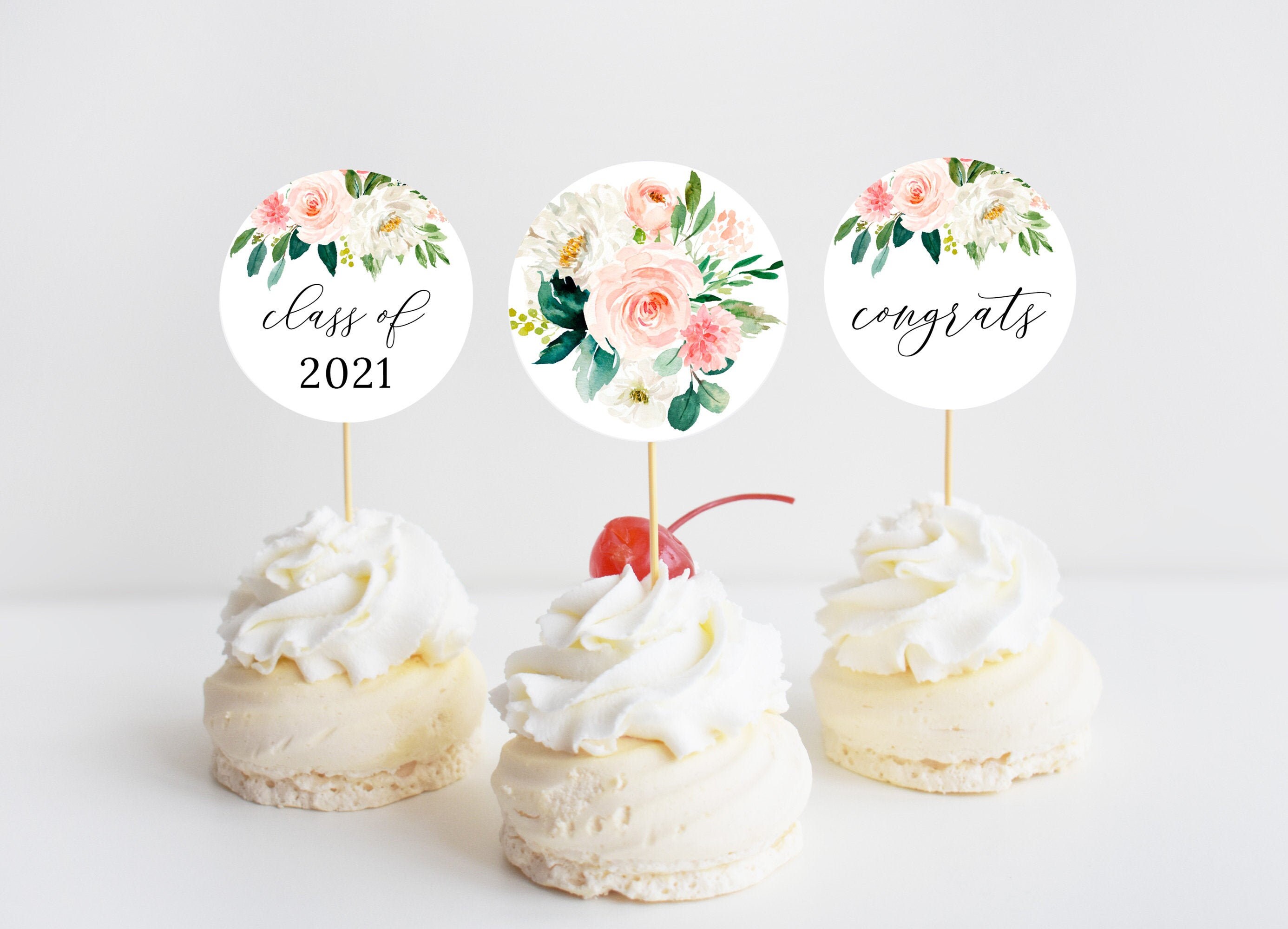 Floral Graduation Cupcake Toppers Printable Cupcake Toppers | Etsy