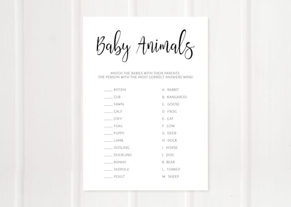 Baby Animals Game Name the Baby Animals Baby Shower Game | Etsy