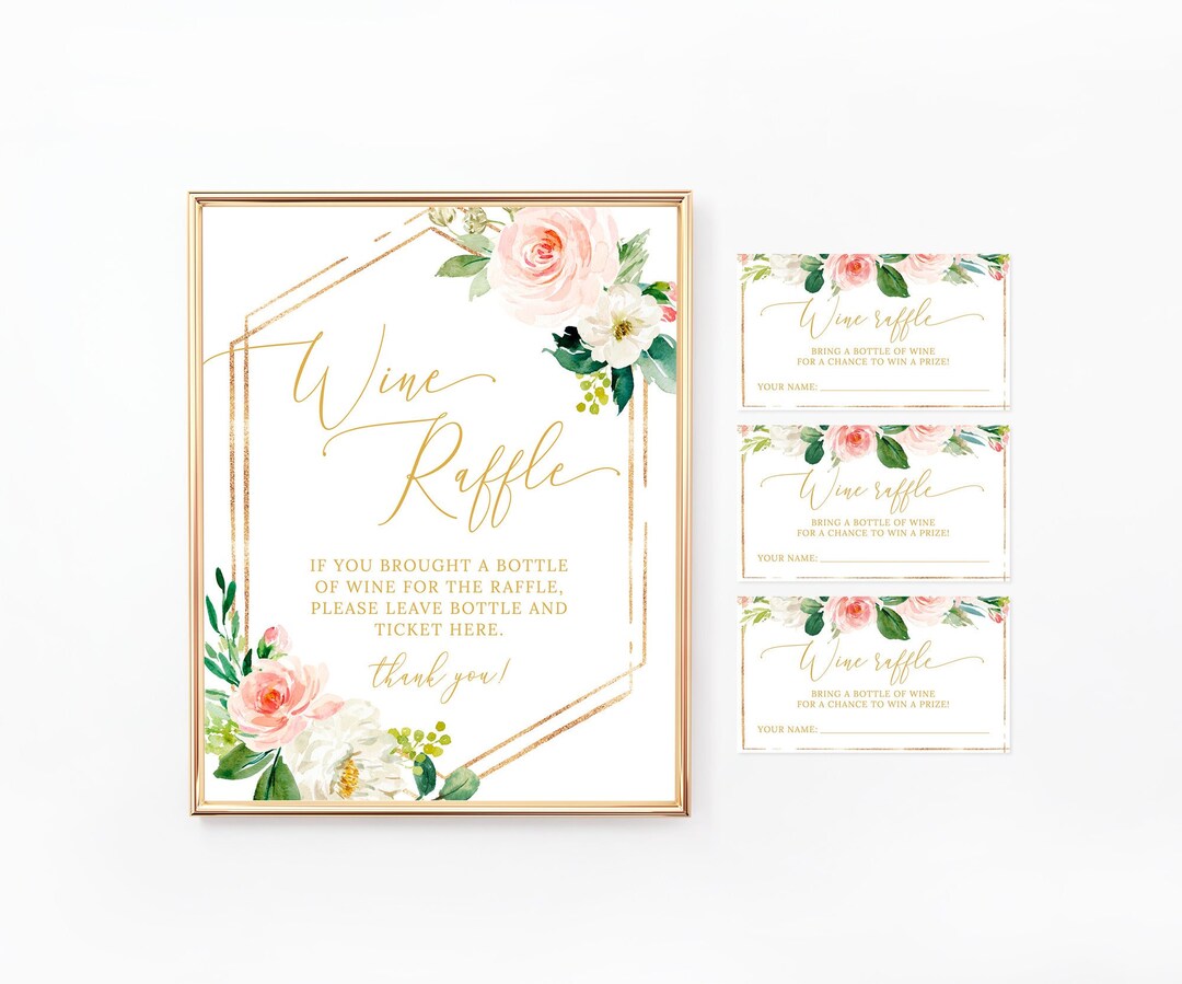Floral Wine Raffle Sign and Cards, Wine Raffle Ticket, Bridal Shower ...