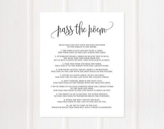 Pass the Poem Bridal Shower Game Wedding Shower Shower | Etsy Australia