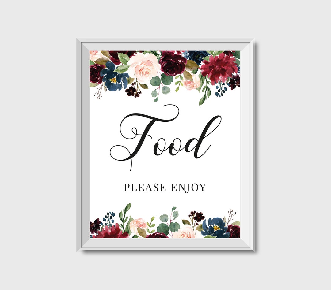 Food Sign | Printable | Floral Wedding, Bridal Shower, Baby Shower ...