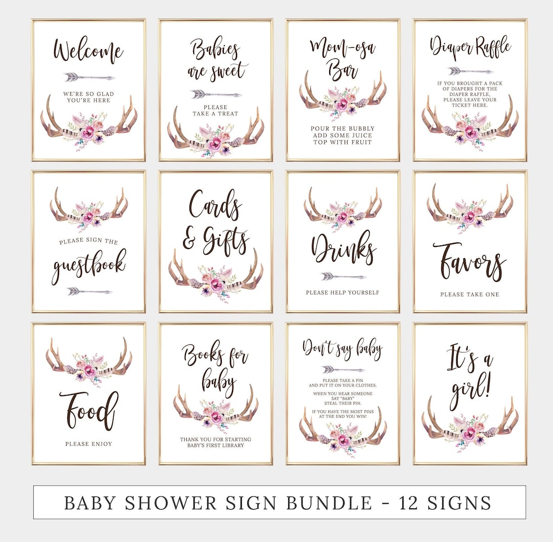12 Baby Shower Signs Bundle, Printable, Signage Pack, Baby Shower Signs ...