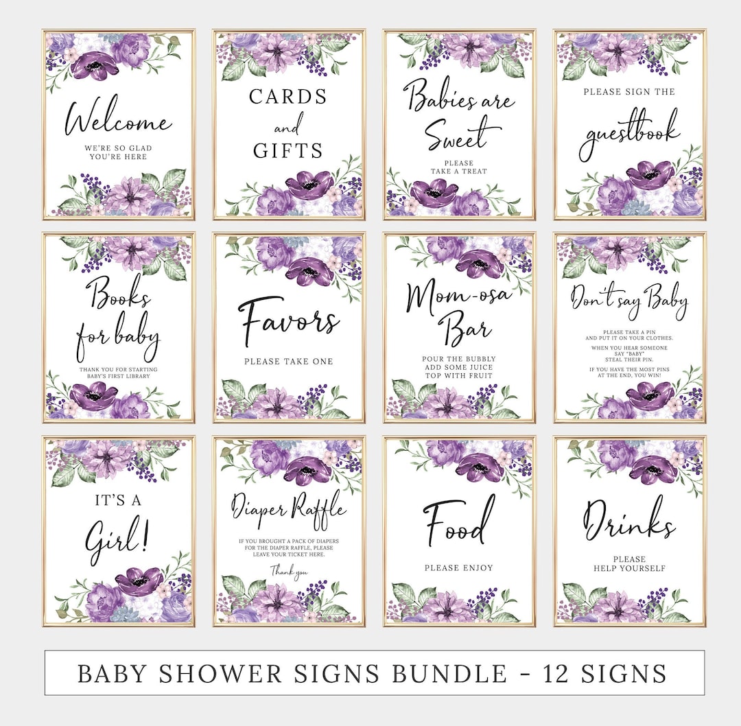 12 Baby Shower Signs Bundle, Printable, Signage Pack, Baby Shower Signs ...