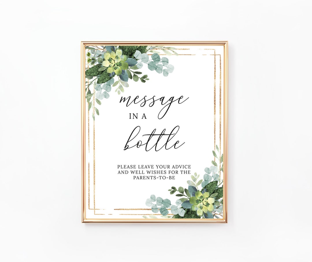 Greenery Message in a Bottle Sign, Baby Shower Sign, Printable Sign ...