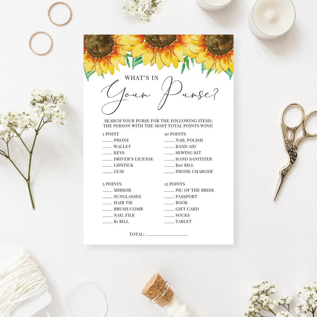 What's in Your Purse? Game | Printable Bridal Shower Game | Floral ...