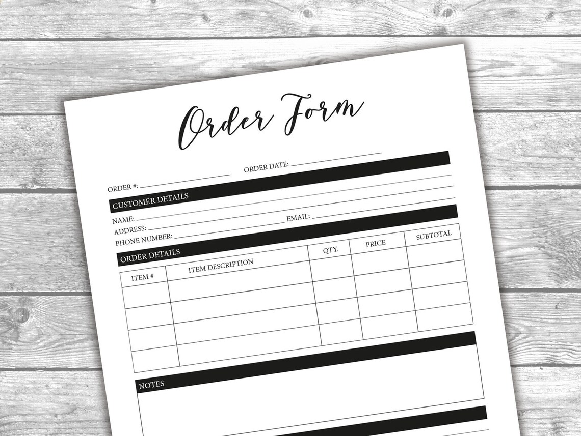 Order Form Printable Custom Order Form Template DIGITAL | Etsy