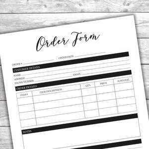 Order Form Printable, Custom Order Form, Template DIGITAL FILE Instant ...