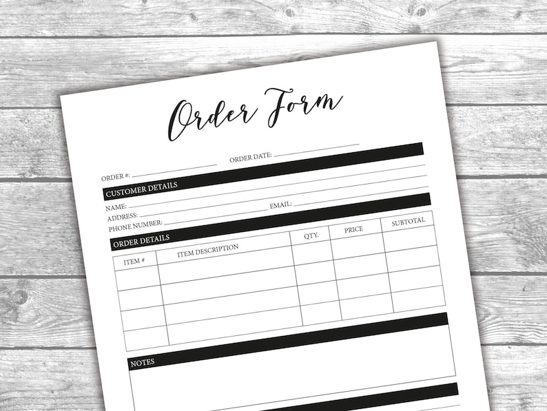 Order Form Printable, Custom Order Form, Template - DIGITAL FILE ...