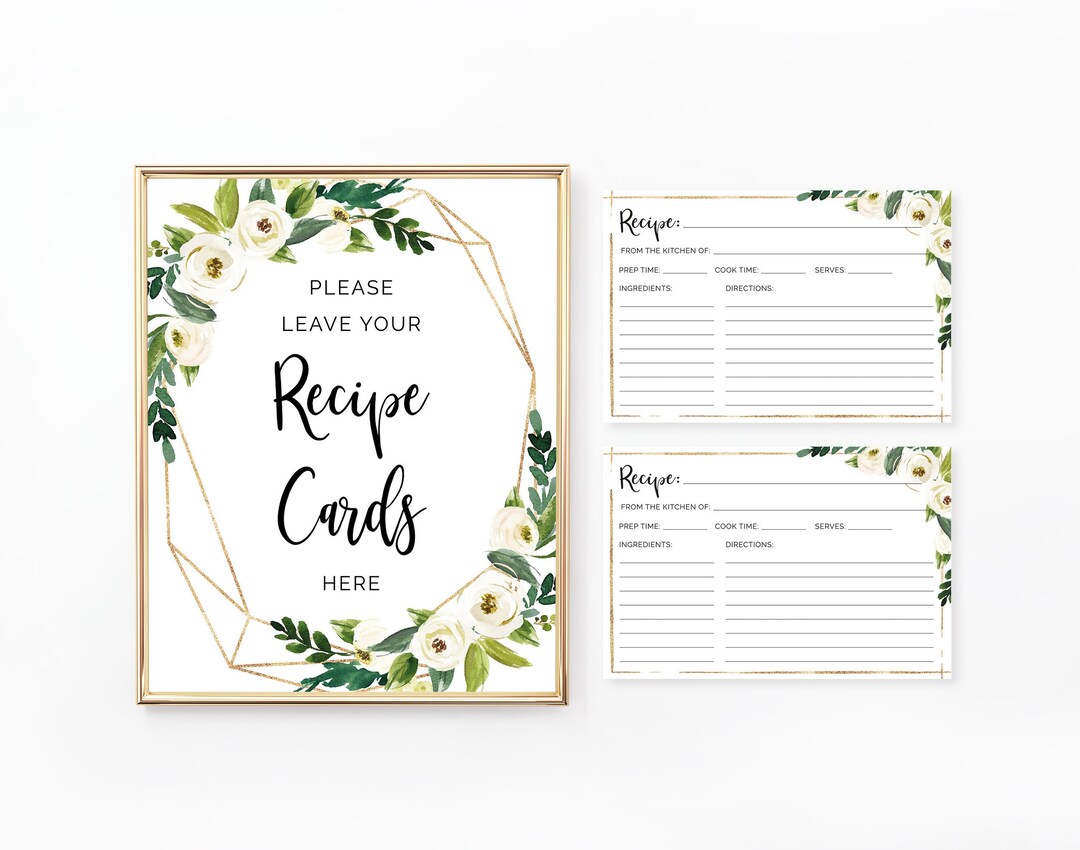 Recipe Cards and Sign, Bridal Shower Recipe Insert, Please Leave Your ...