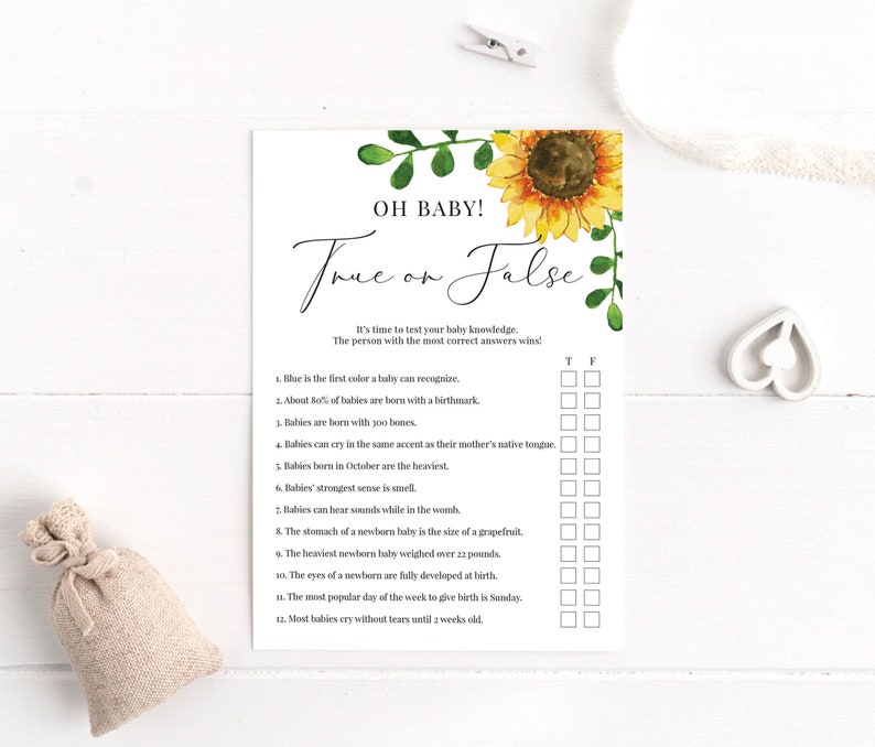True or False Baby Shower Game Printable Game Baby Shower - Etsy