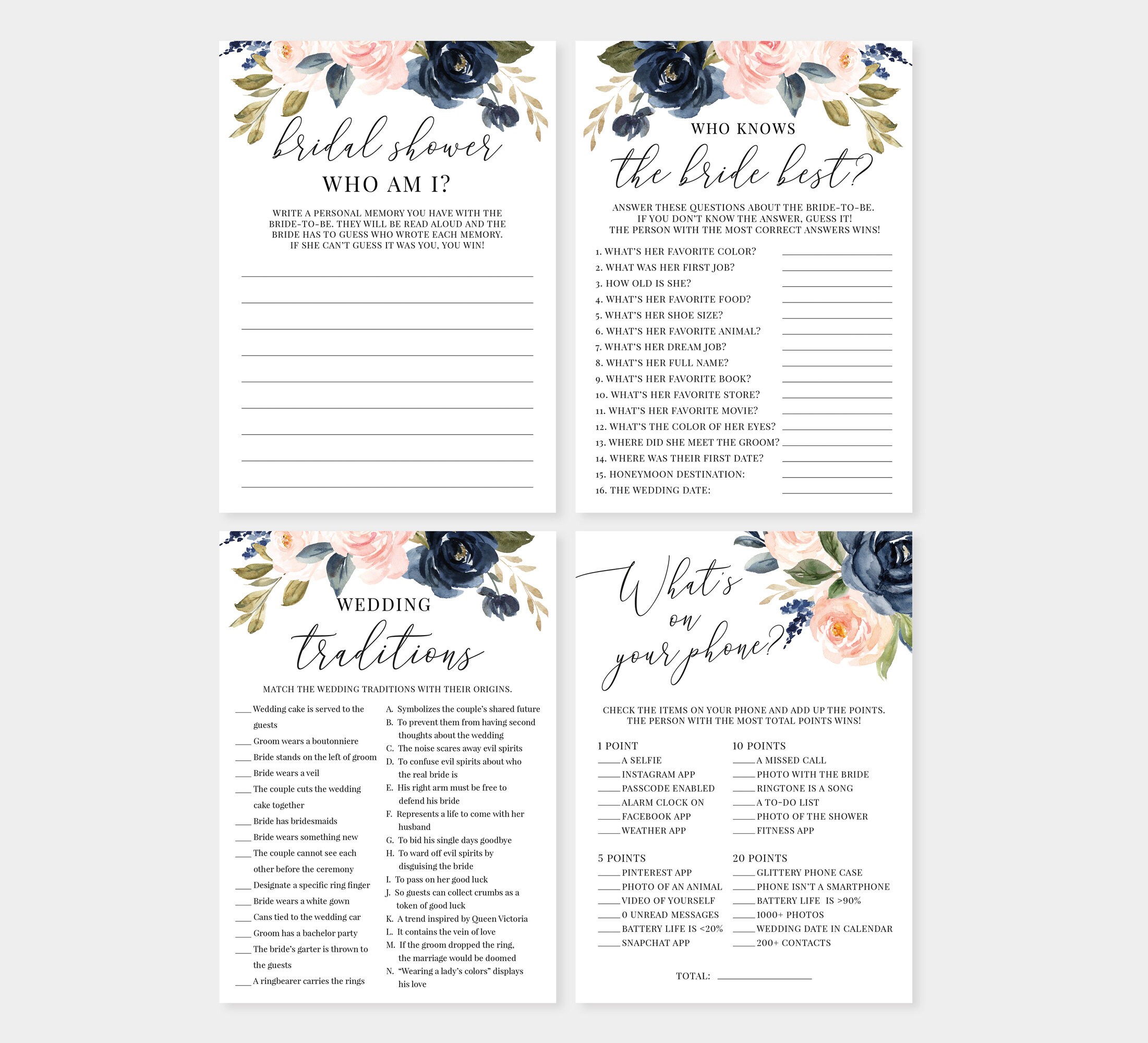 12 Bridal Shower Games Bundle Printable Shower Games Package - Etsy