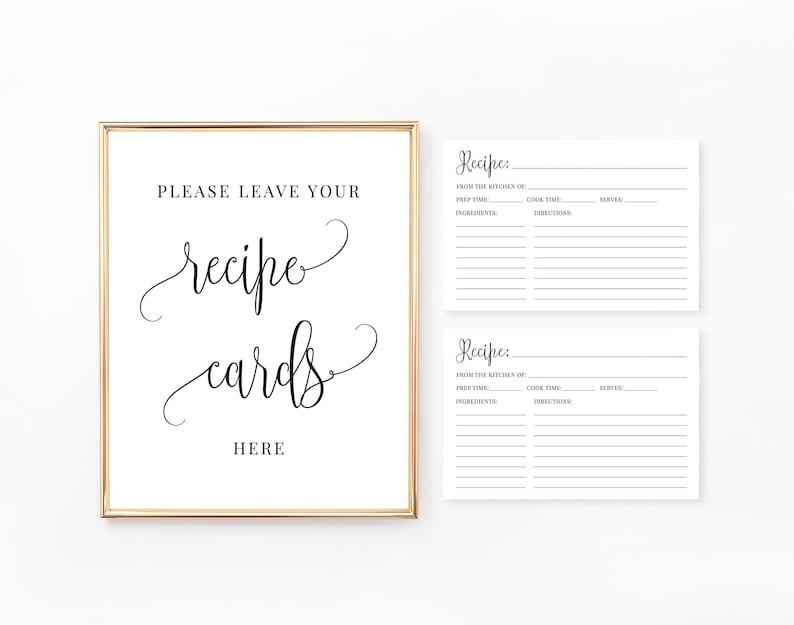 Recipe Cards and Sign Bridal Shower Recipe Insert Please | Etsy