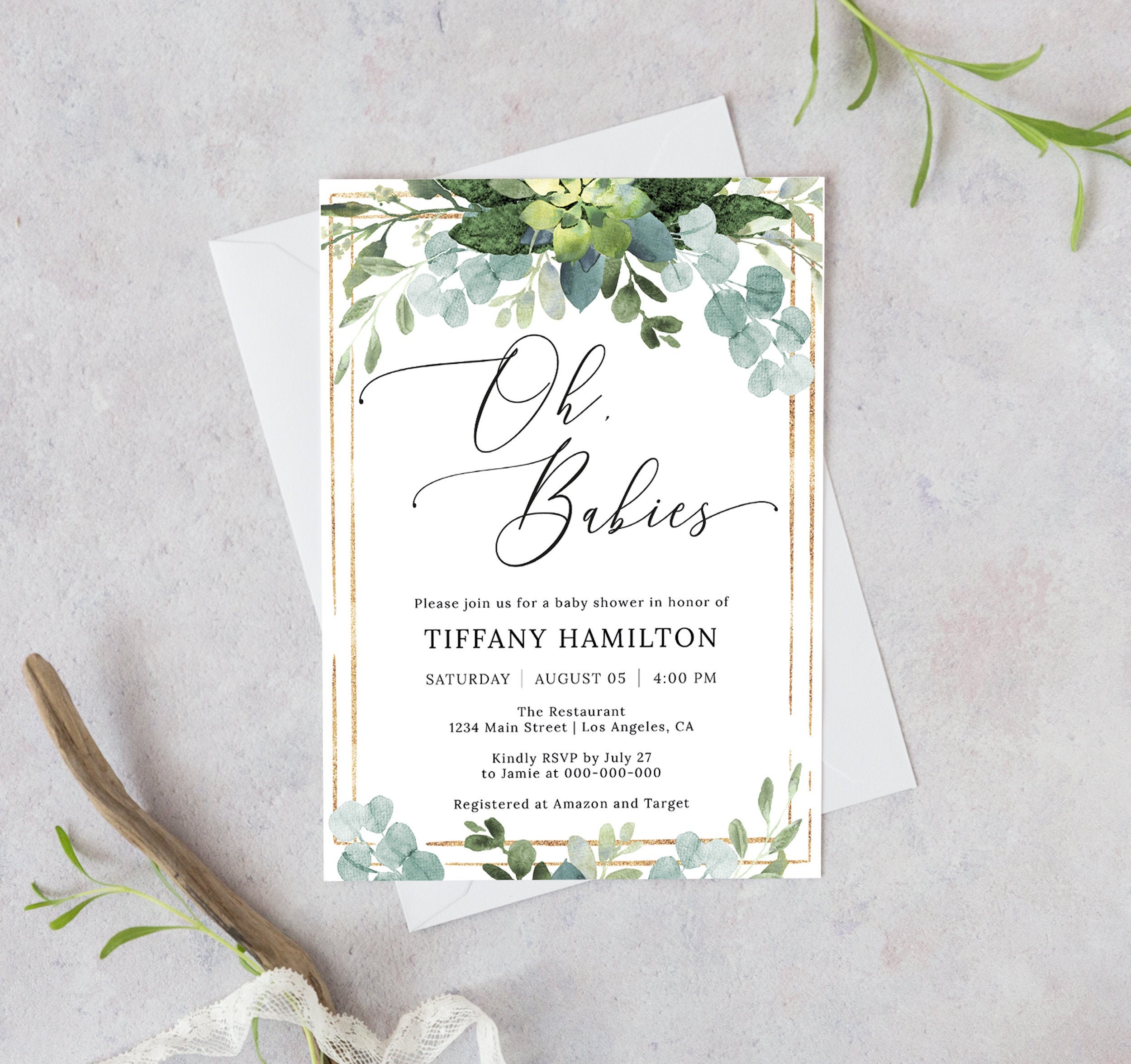 Greenery Baby Shower Twins Invitation Baby Shower Invite | Etsy