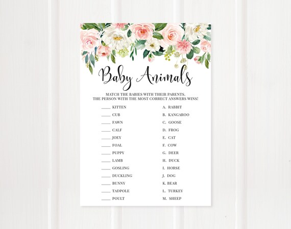 Baby Animals Floral Baby Shower Game Printable Game | Etsy
