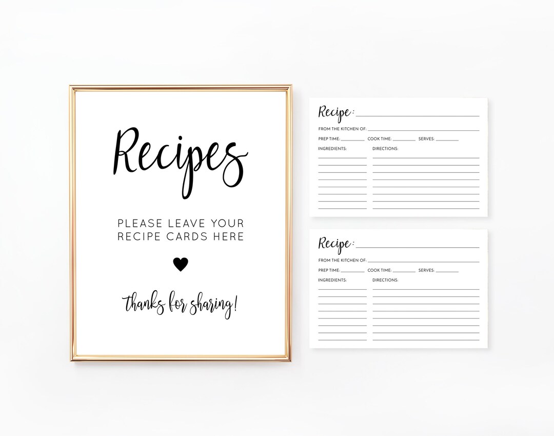 Recipe Cards and Sign, Bridal Shower, Please Leave Your Recipe Cards ...