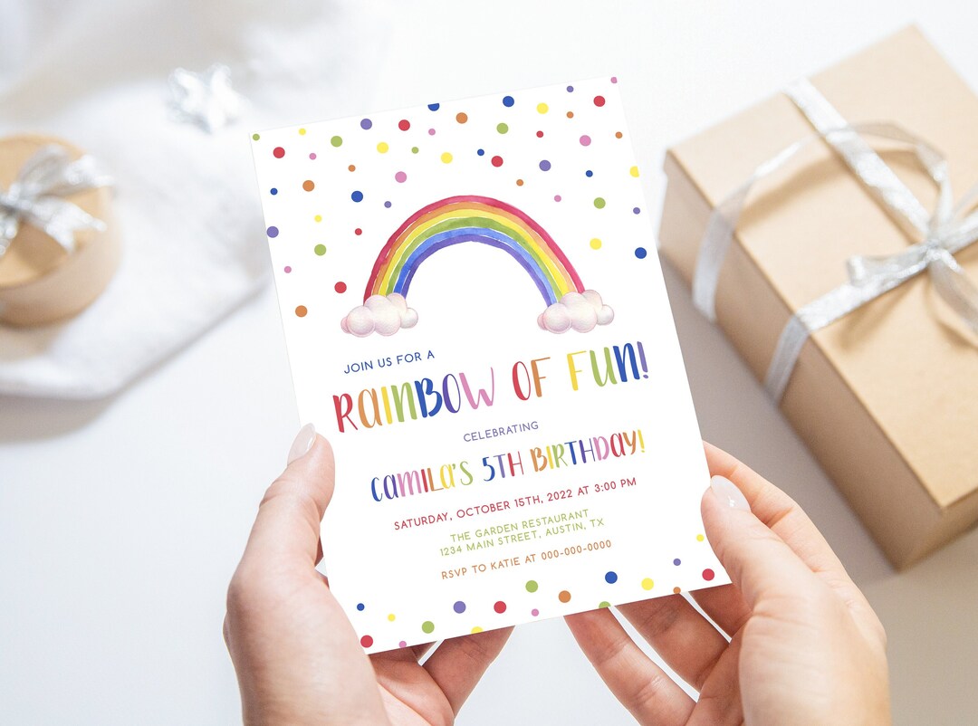 Rainbow Birthday Invitation, Rainbow of Fun Invitation, Printable ...