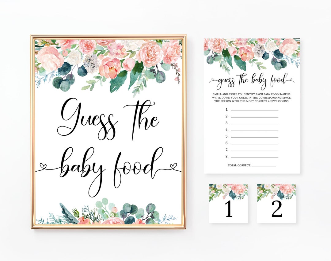 Floral Guess the Baby Food Game Sign and Cards, Baby Shower Printable ...