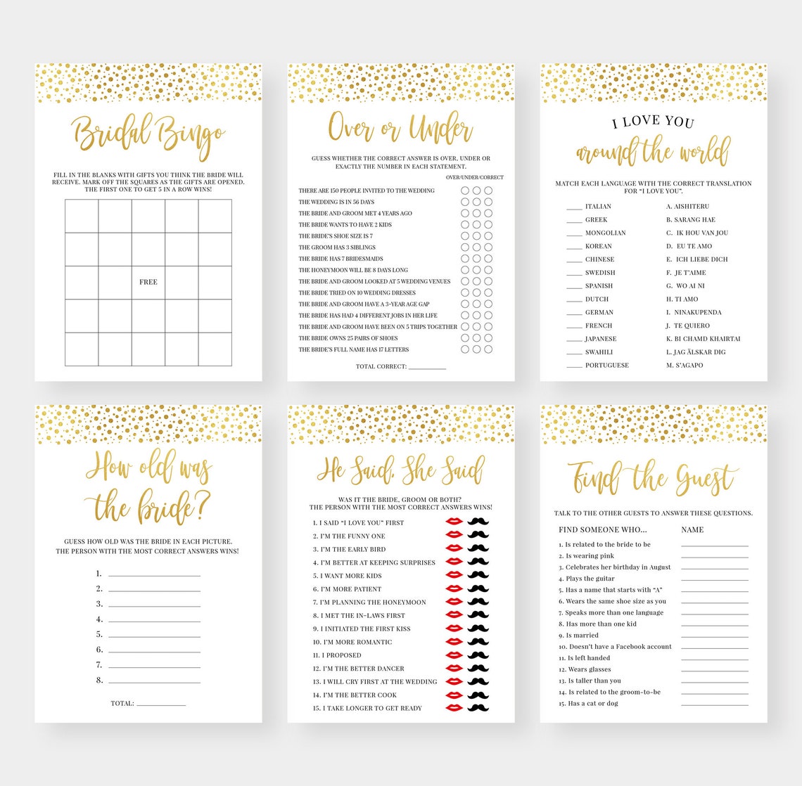 12 Bridal Shower Games Bundle Printable Shower Games Package | Etsy