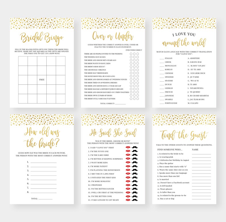 12 Bridal Shower Games Bundle Printable Shower Games Package | Etsy