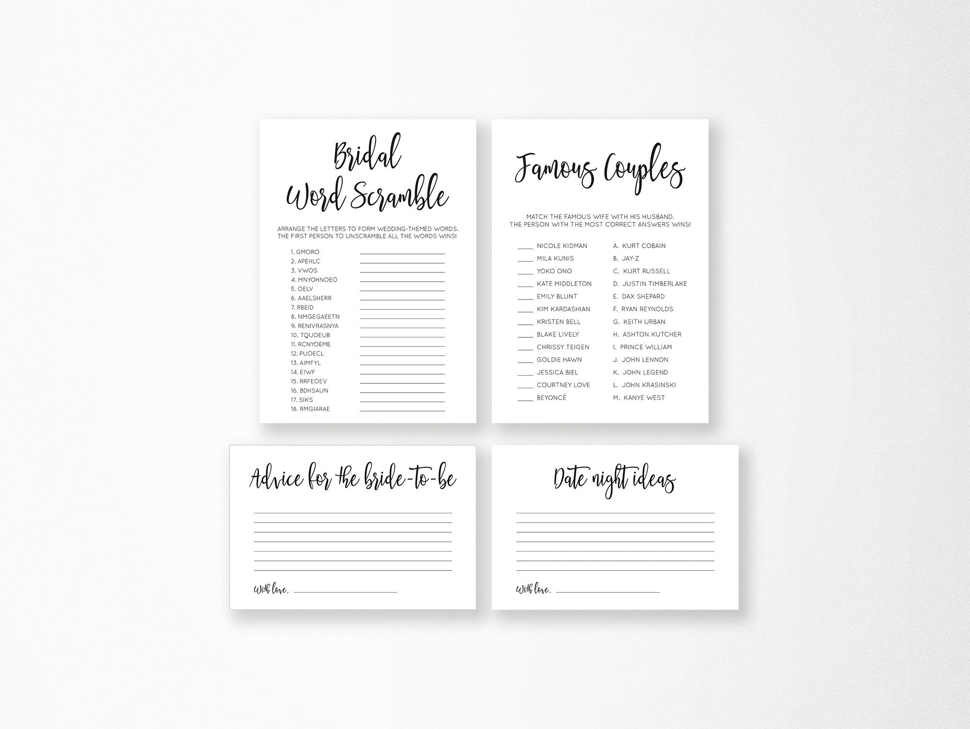 Bridal Shower Games Bundle Printable Shower Games Pack & | Etsy