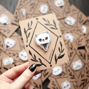 Handdrawn Pin: Cat With Bow - Etsy