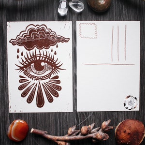 Handmade Linocut Postcard "sad Eye" - Etsy