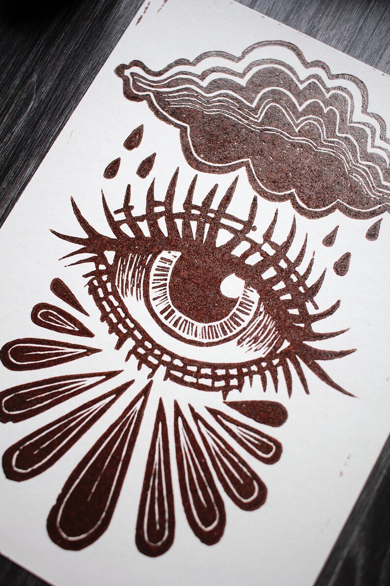 Handmade Linocut Postcard sad Eye - Etsy